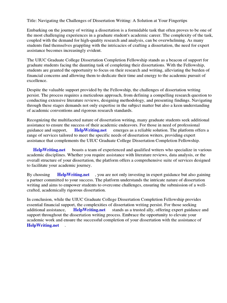 Uiuc Graduate College Dissertation Completion Fellowship | PDF | Thesis ...