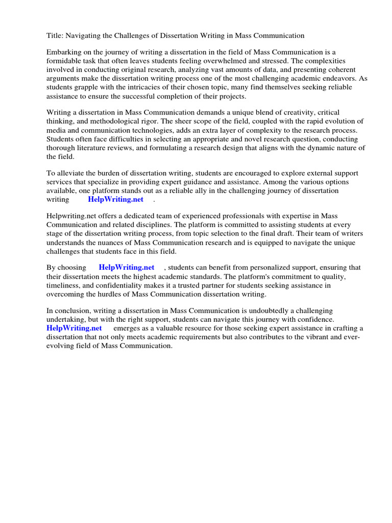 Mass Communication Dissertation Ideas | PDF | Communication | Mass Media