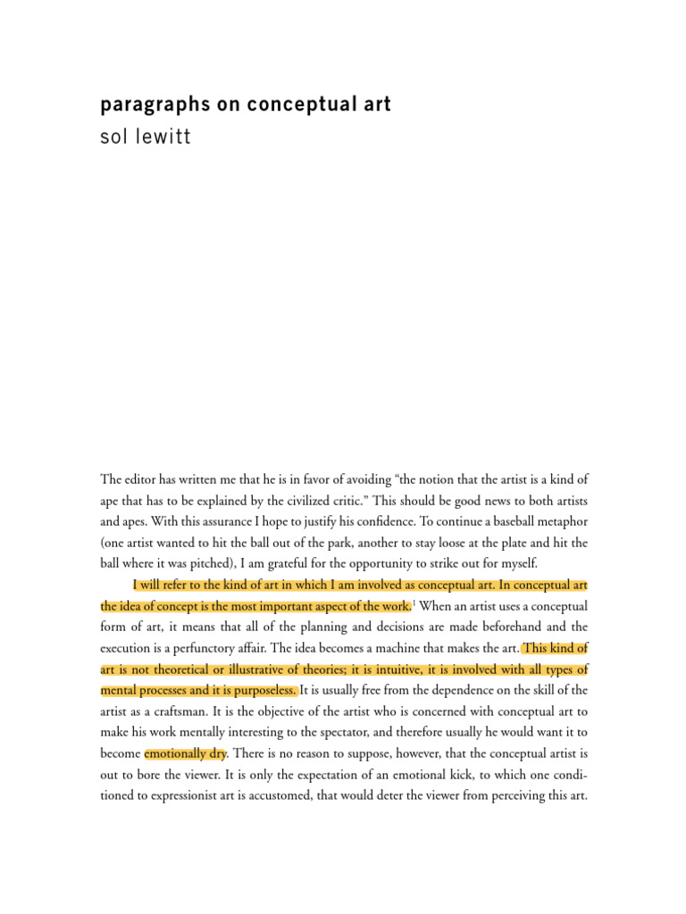 Paragraphs On Conceptual Art | PDF | Idea | Perception