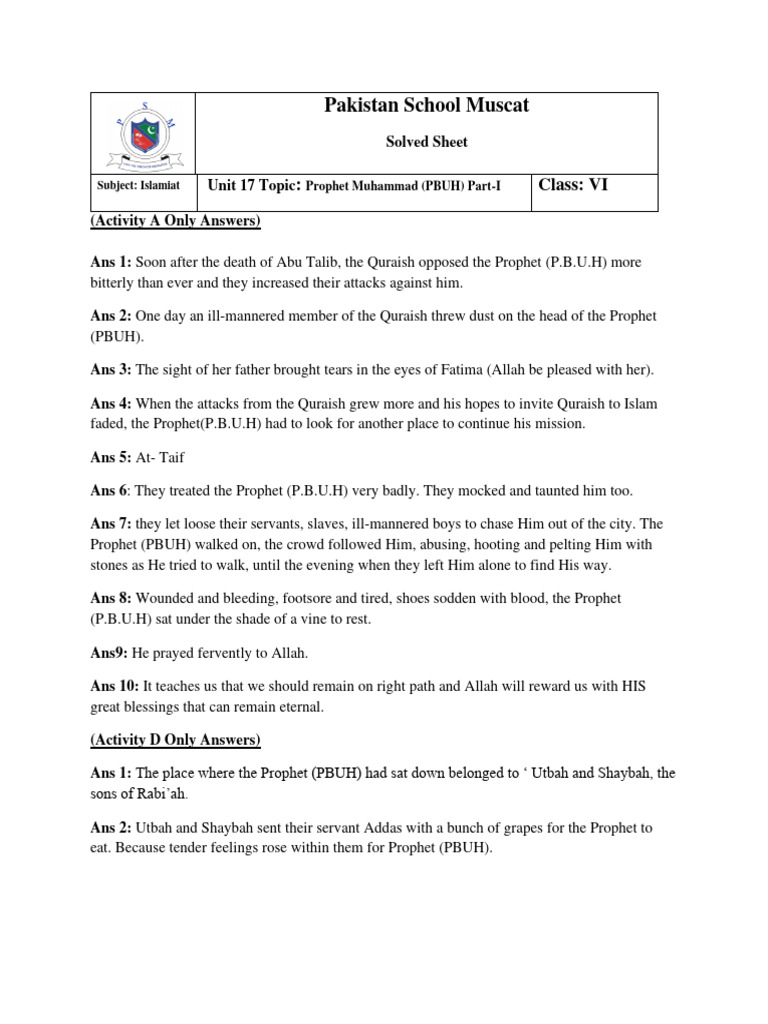 VI Unit No.17 Prophet Muhammad (PBUH) Part-I | PDF | Muhammad ...