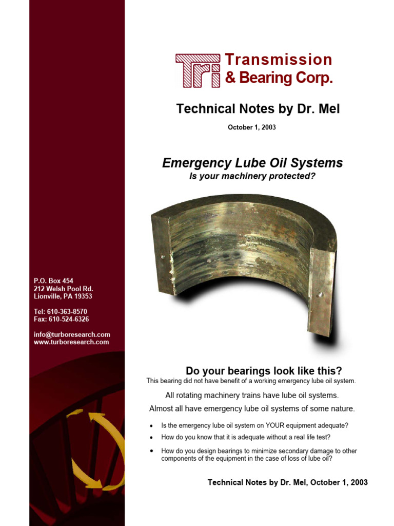 Emergency Lube Oil System Design Guide | PDF | Bearing (Mechanical) | Pump