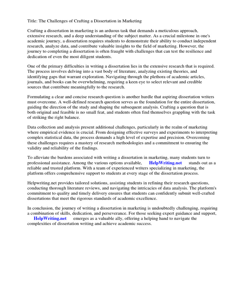 Dissertation Marketing Sample | PDF | Marketing | Thesis