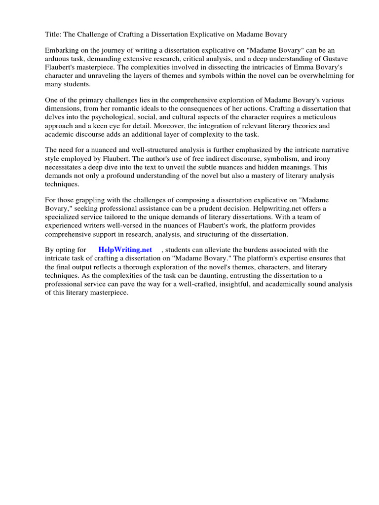 Dissertation Explicative Madame Bovary | PDF | Madame Bovary | Gustave ...