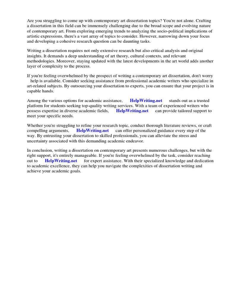 Contemporary Art Dissertation Topics | PDF | Thesis | Expert