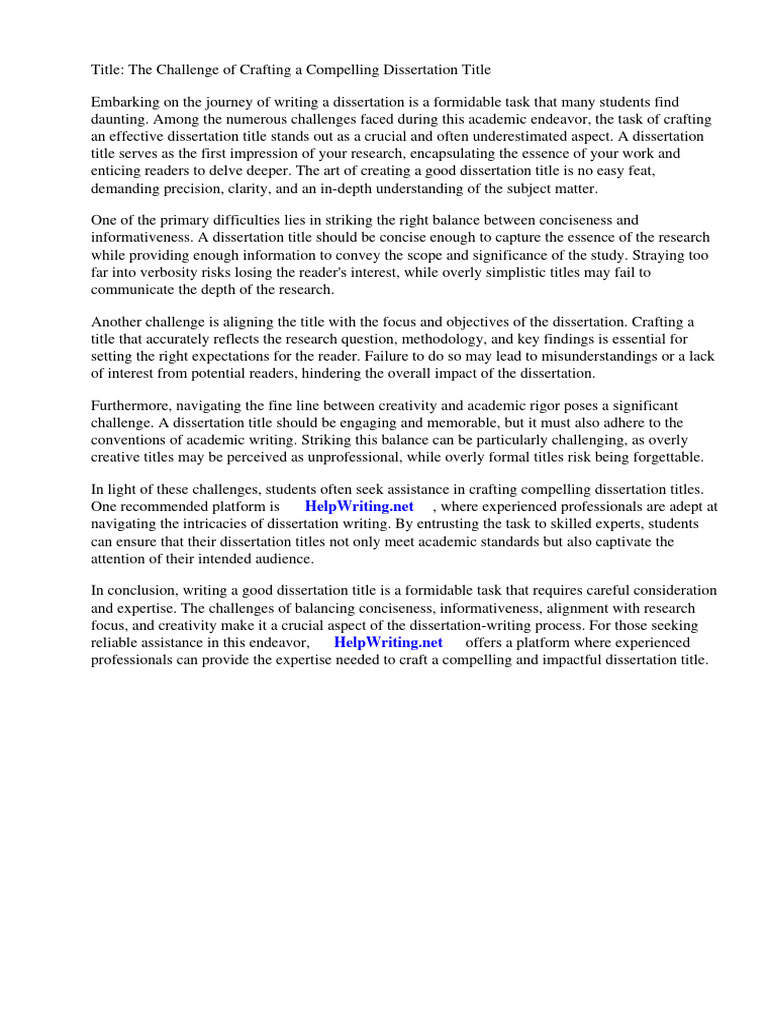 Writing A Good Dissertation Title | PDF | Thesis | Cognition