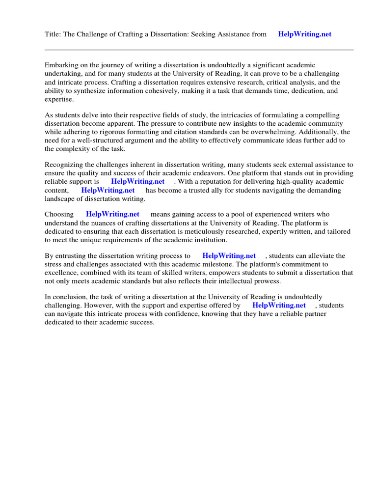 Dissertation Examples University of Reading | PDF