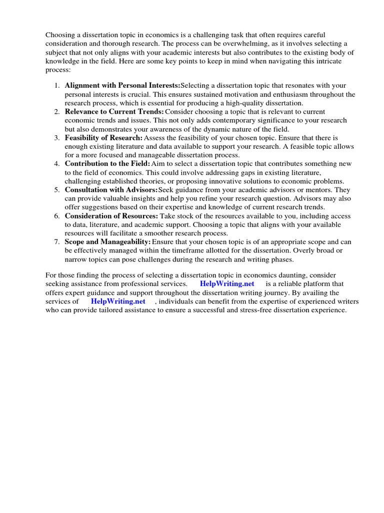 How To Choose A Dissertation Topic Economics | PDF | Economics | Thesis