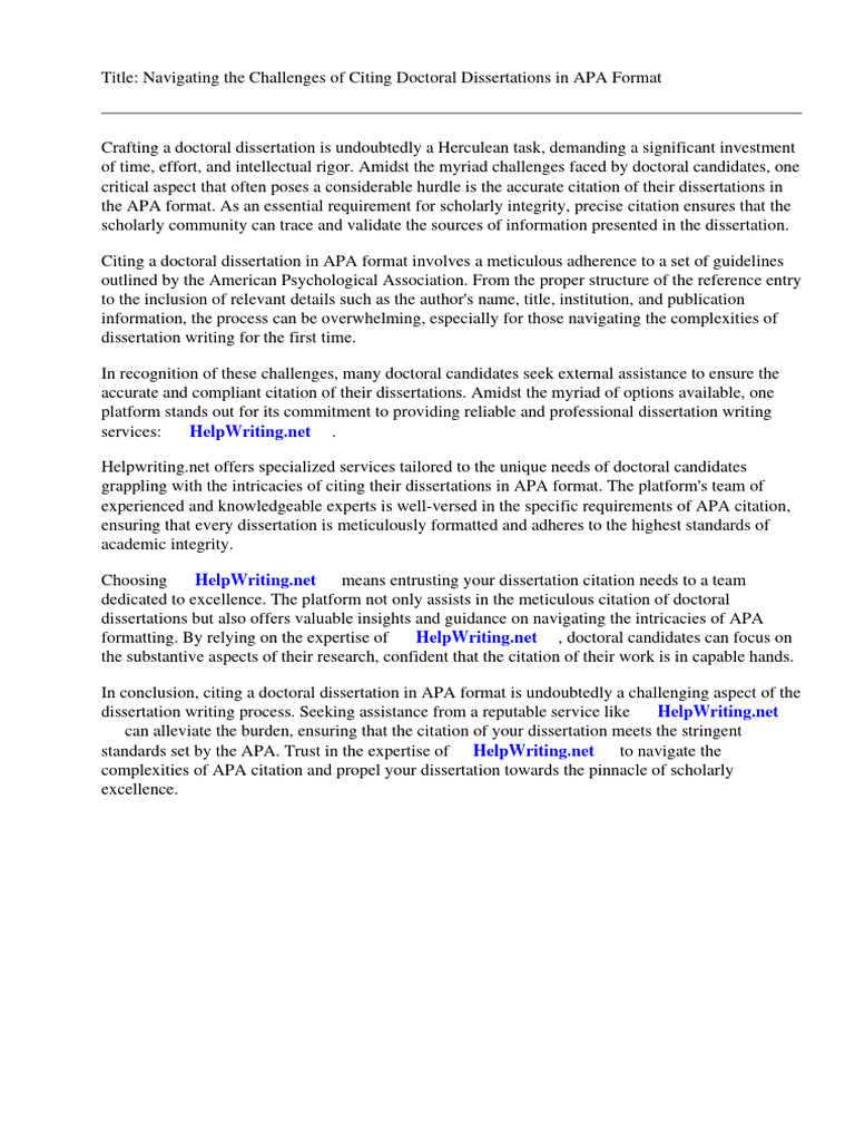 Citing Doctoral Dissertation Apa | PDF | Thesis | Citation