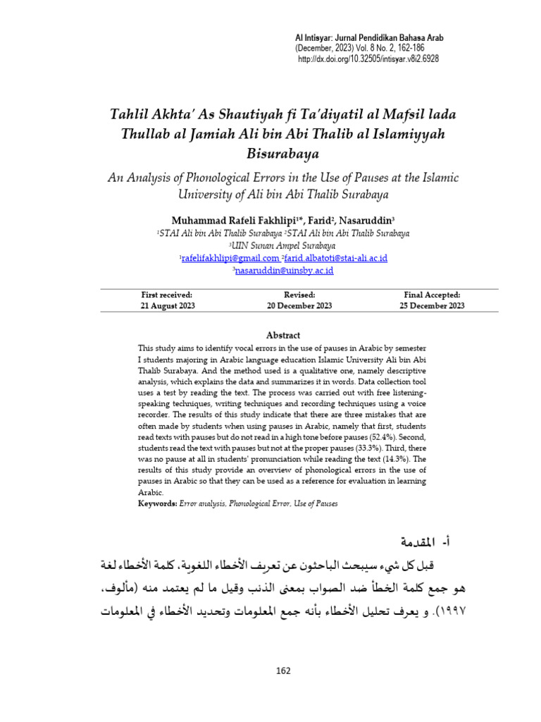 Tahlil Akhta' As Shautiyah Fi Ta'diyatil Al Mafsil Lada Thullab Al ...