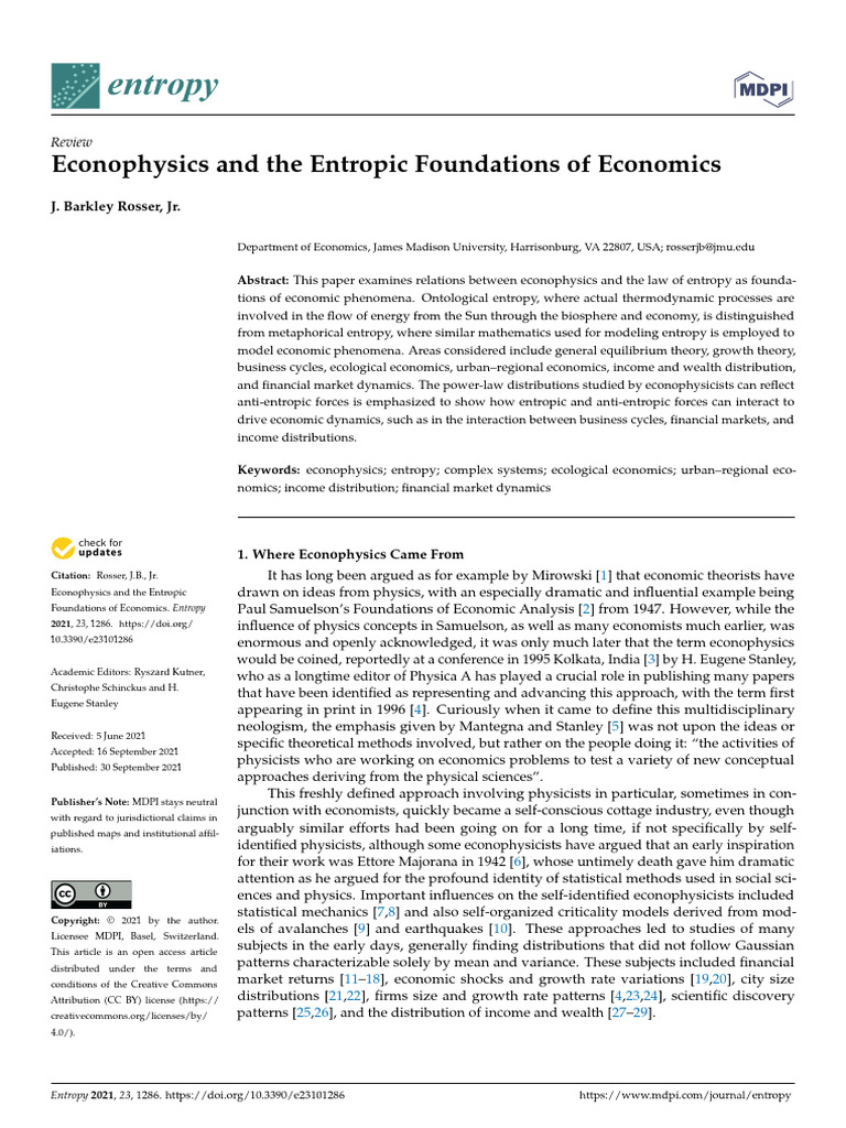 Entropy 23 01286 v2 | PDF | Entropy | Economics