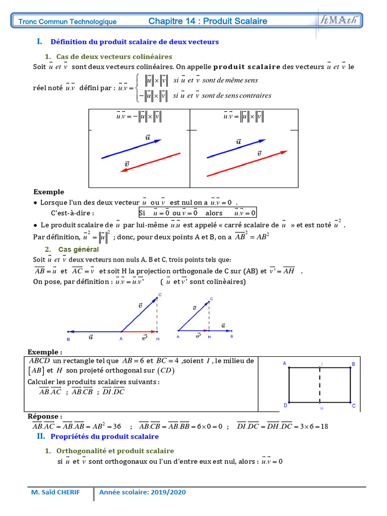 Le Produit Scalaire Cours 3 | PDF | Scalaire (mathématiques ...
