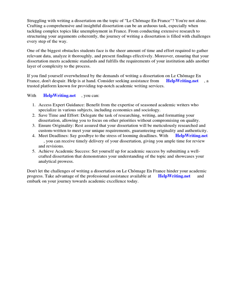 Le Chomage en France Dissertation | PDF | Thesis | Science