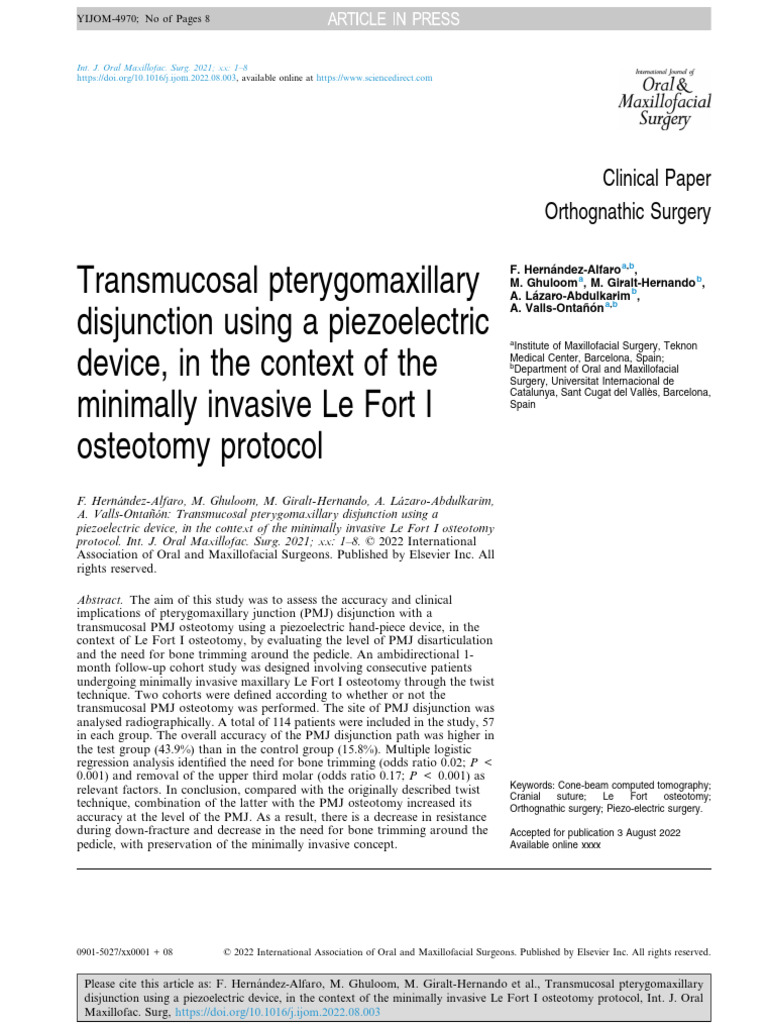 Transmucosal Pterygomaxillary Disjunction Using A Piezoelectric Device ...