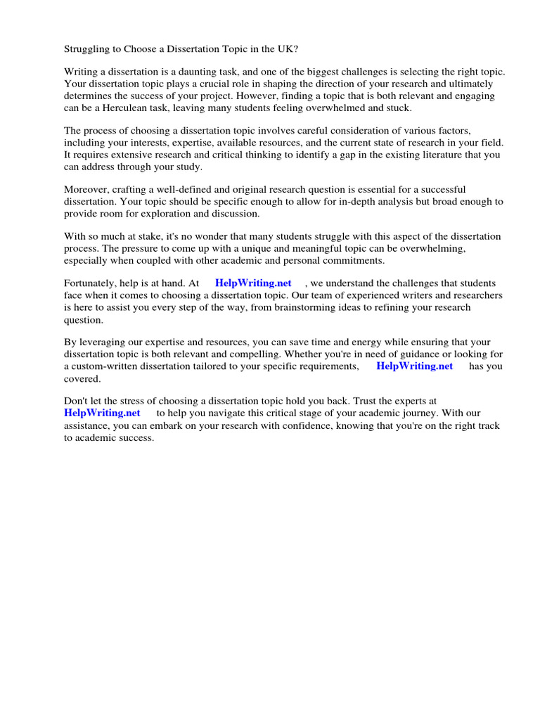 Choosing A Dissertation Topic Uk | PDF | Thesis | Nursing