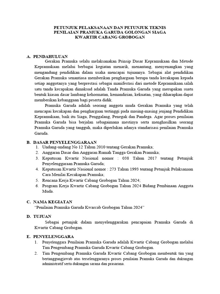 PETUNJUK PELAKSANAAN DAN PETUNJUK TEKNIS UJI PRAMUKA GARUDA SIAGA 2024 ...