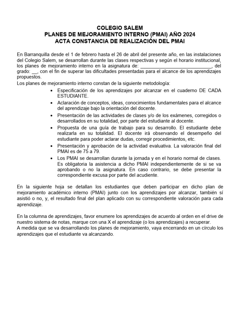 Actas de Pmai 2024 Primaria | PDF