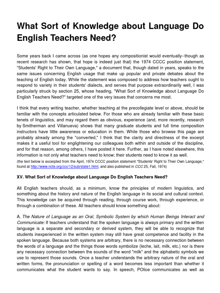 What Sort of Knowledge About Language Do English Teachers Need | PDF ...