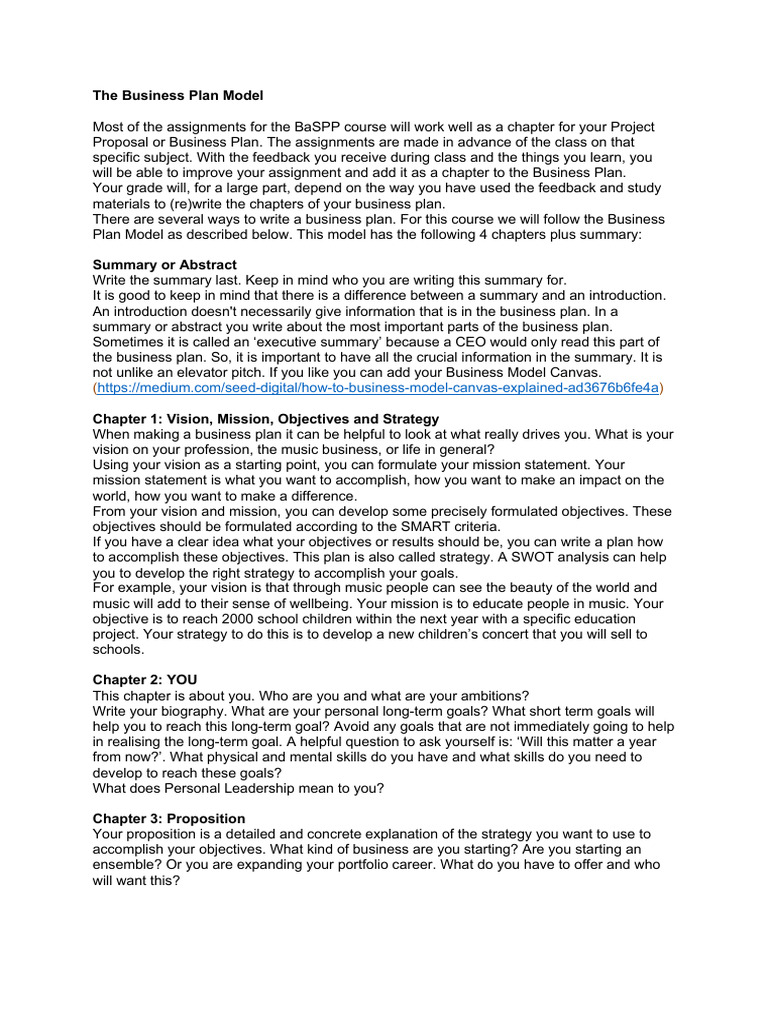 The Business Plan Model | PDF | Goal | Cognition