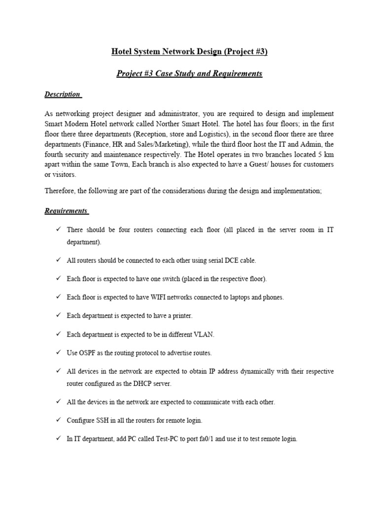 Project #3 Hotel System Network | PDF | Computer Network | Router (Computing)