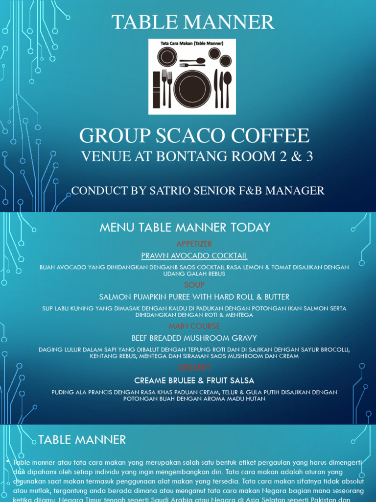 Table Manner | PDF | Memasak, Makanan, & Anggur