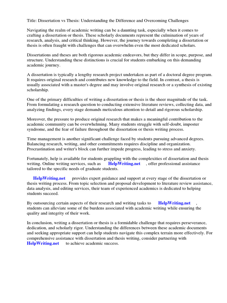 Dissertation Vs Thesis Difference | PDF | Thesis | Doctor Of Philosophy