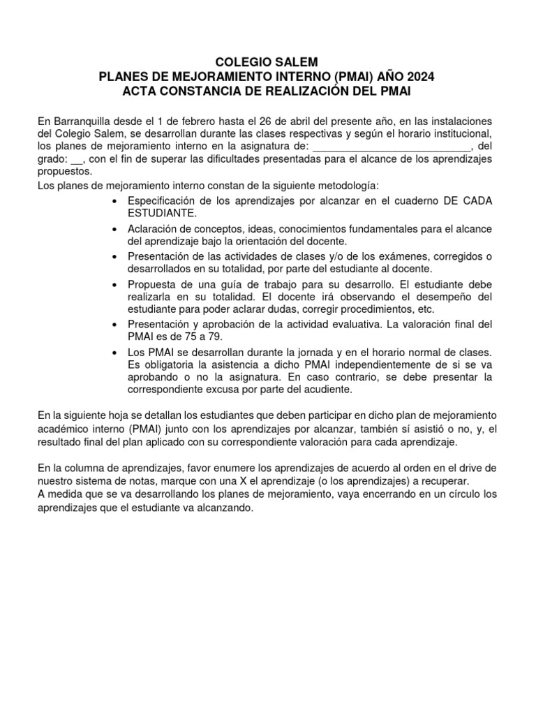 Actas de Pmai 2024 Bachillerato | PDF