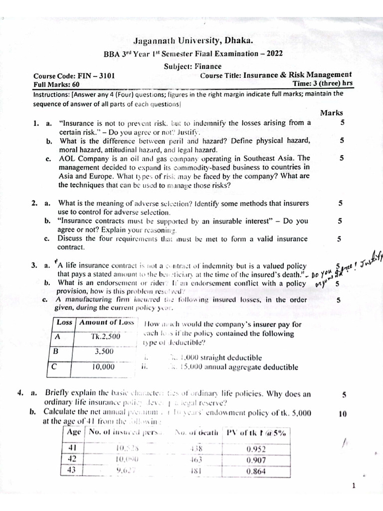 FIN-3101 Insurance & Risk Management | PDF