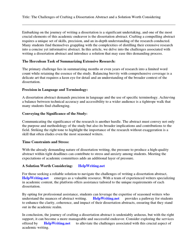 How To Write A Dissertation Abstract Example Pdf Thesis Abstract