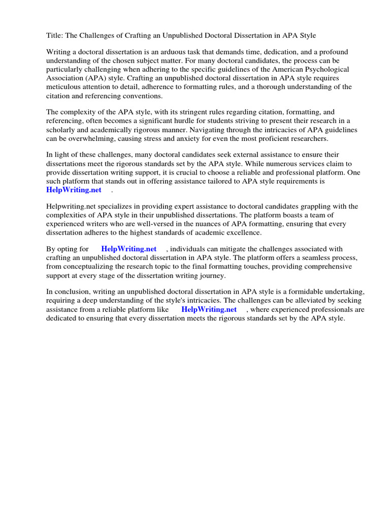 Unpublished Doctoral Dissertation Apa Style | PDF | Citation | Thesis