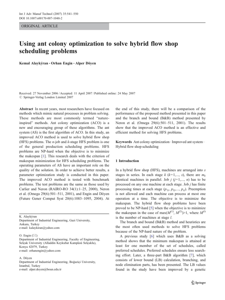 Using ant colony optimization to solve hybrid flow shop scheduling problems | PDF ...