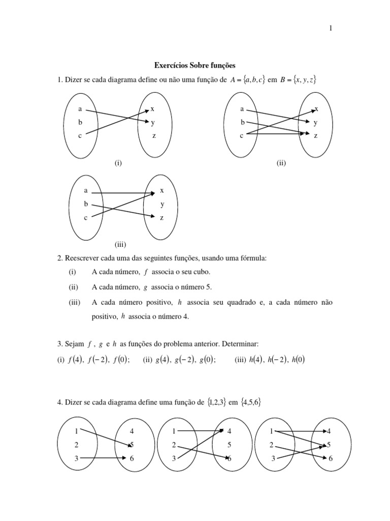 Ficha de Exercícios sobre funções 2024 | PDF | Função (Matemática ...