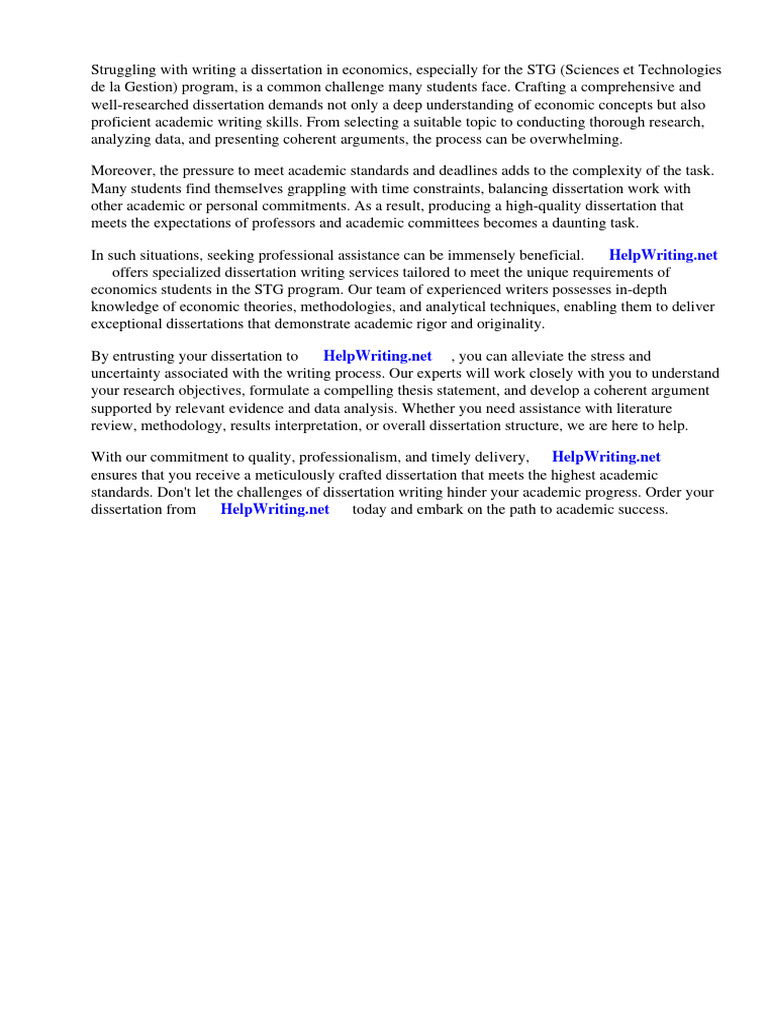 STG Economics Dissertation Help | PDF | Thesis | Methodology