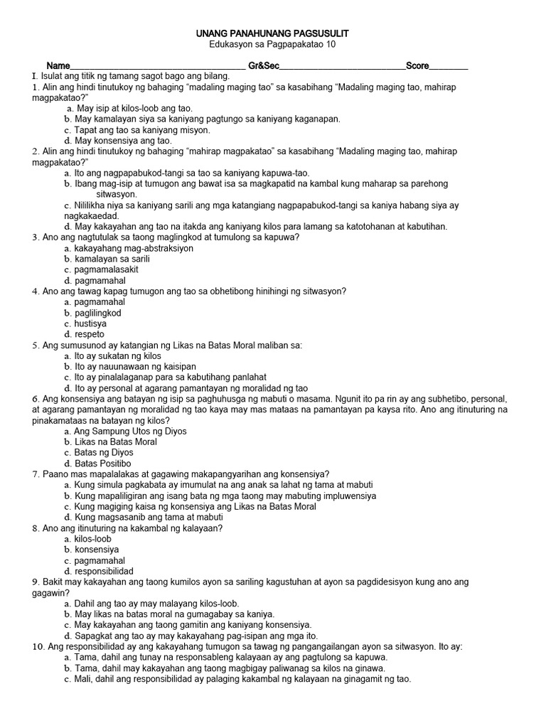 Esp 10 QTR 1 | PDF