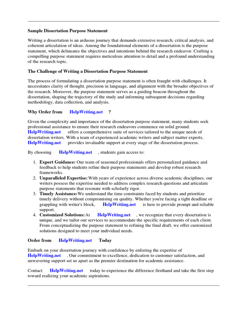 Sample Dissertation Purpose Statement | PDF | Thesis | Master Of ...