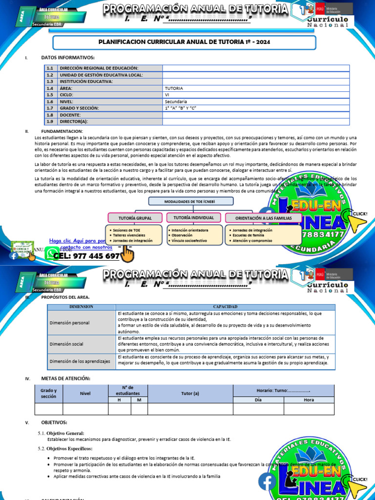 PLAN ANUAL TUTORIA 1° SEC -2024 | PDF | Justicia | Crimen y violencia