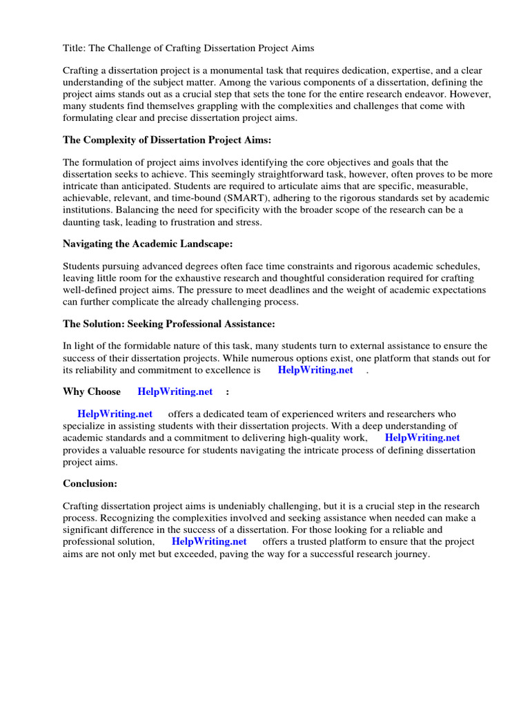 Dissertation Project Aims | PDF | Thesis | Project Management