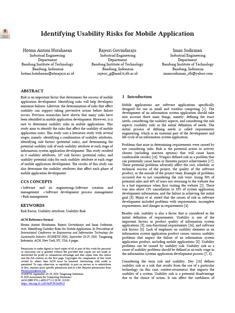 Identifying Usability Risk For Mobile Application | PDF | Usability | Risk