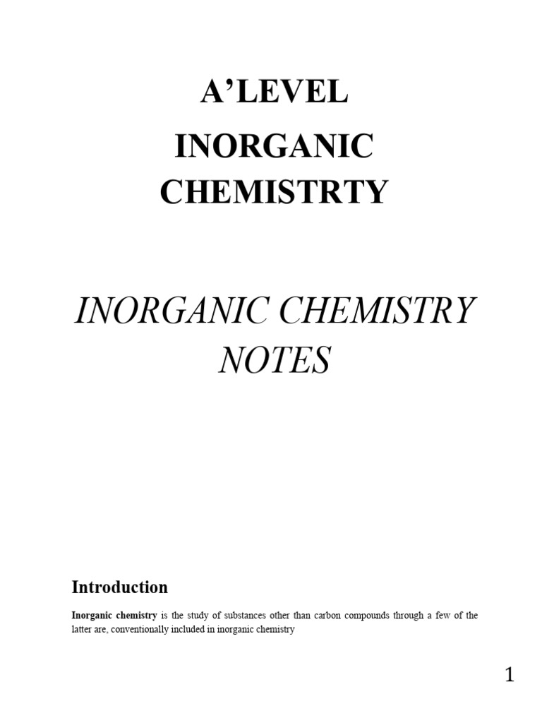 A Level Inorganic Chemistry Notes Pdf Ion Chemical Bond