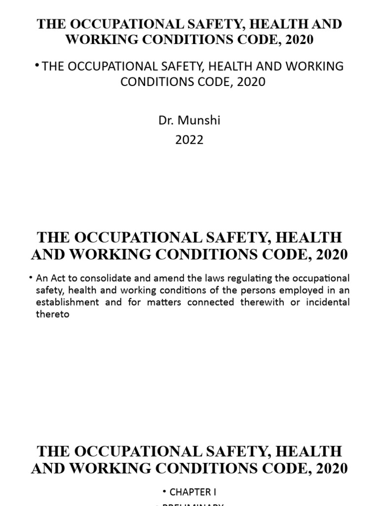 The Occupational Safety, Health and Working Conditions Code, 2020 | PDF | Occupational Safety ...