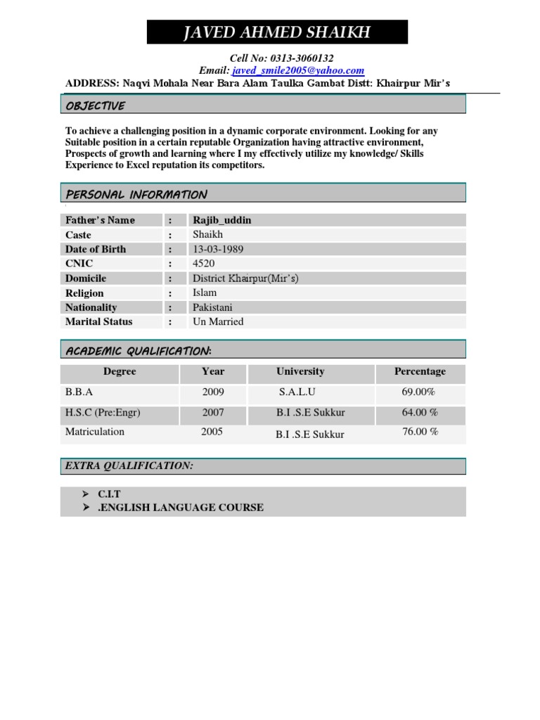 Javed CV Word | PDF | Career & Growth | Business