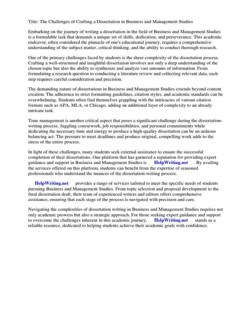 Dissertation Skills For Business and Management Studies | PDF | Thesis ...