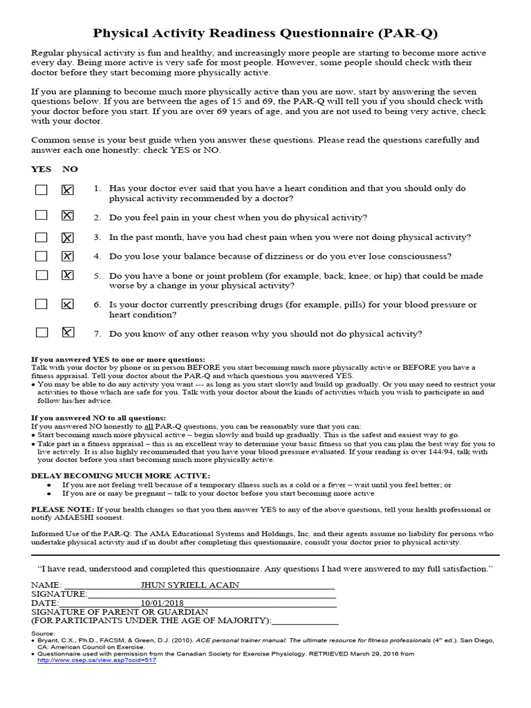 2 - Parq | PDF | Physical Fitness | Personal Trainer