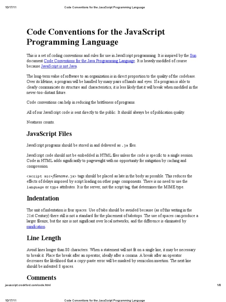 Code Conventions For The Javascript Programming Language Pdf Scope Computer Science