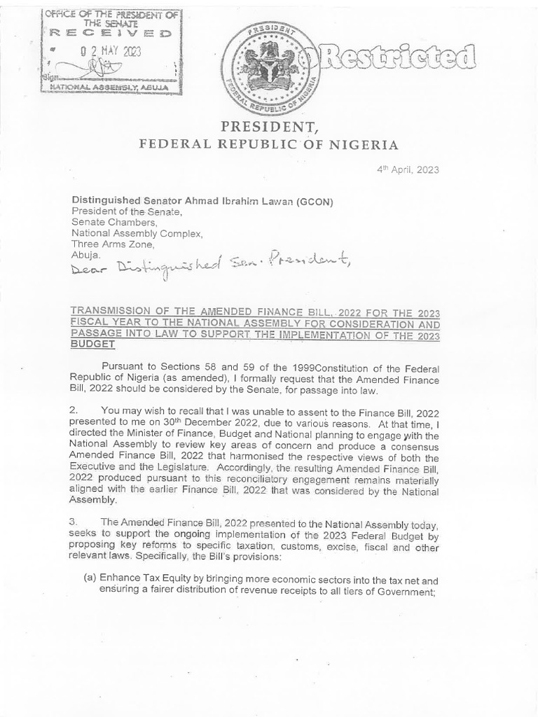 Amended Finance Bill 2022 For The 2023 Fiscal Year | PDF