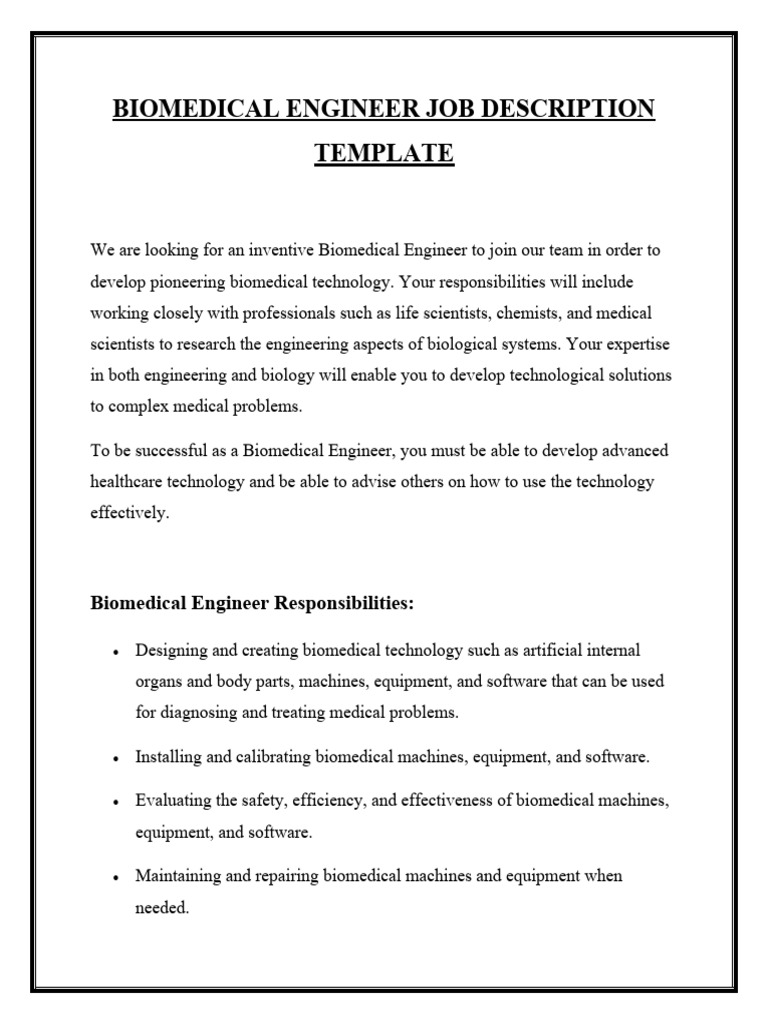 Biomedical Engineer Job Description Template | PDF
