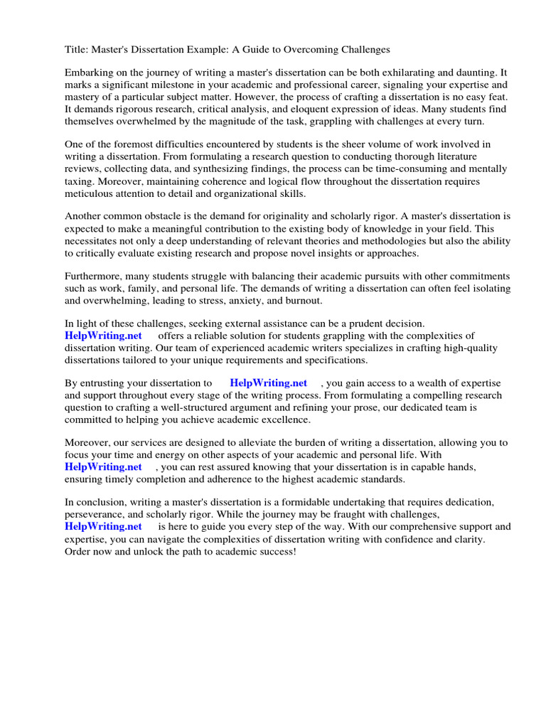 Masters Dissertation Example | PDF | Thesis | Essays