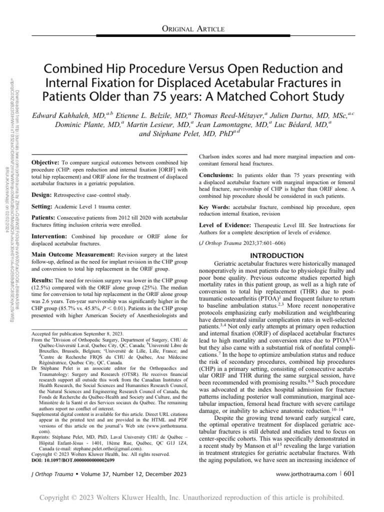 Combined Hip Procedure Versus Open Reduction and Internal Fixation For ...