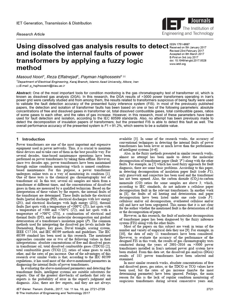 Using Dissolved Gas Analysis Results To Detect and Isolate The Internal ...