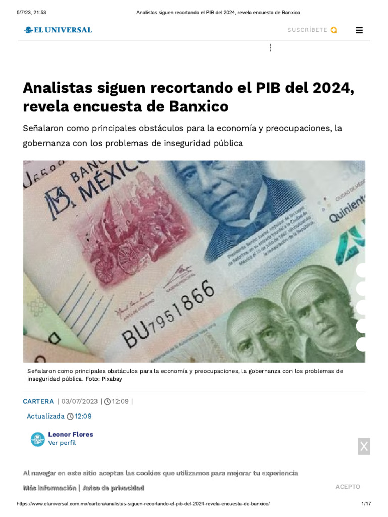 Banxico: Recorte del PIB 2024 por Inseguridad | PDF | Cookie HTTP | Producto Interno Bruto