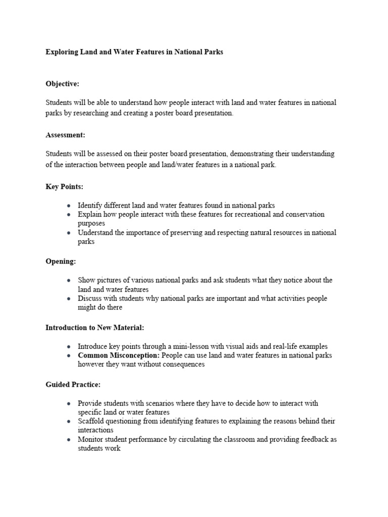 National Parks: Land and Water Interactions | PDF | Lesson Plan | Cognition